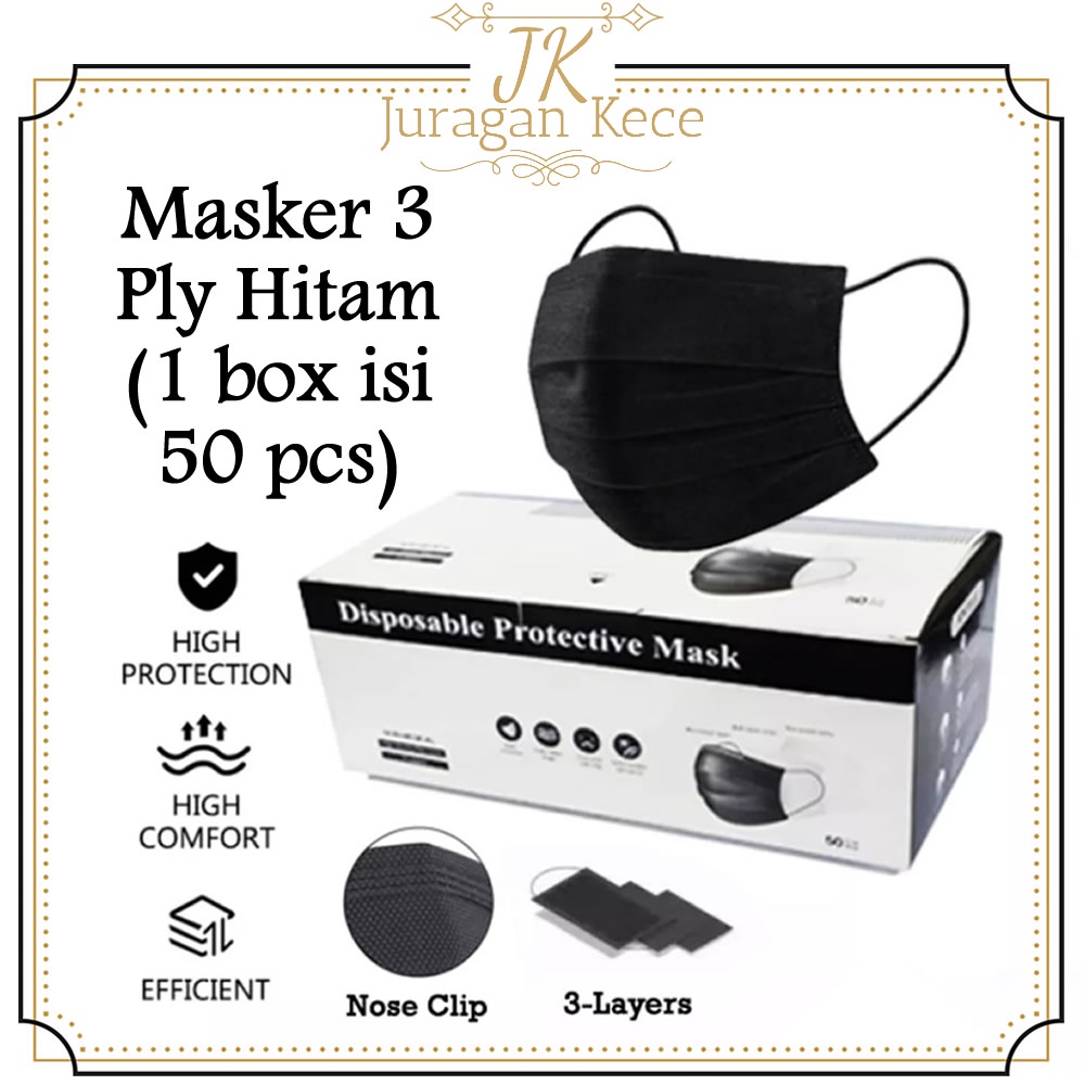 Jual Masker 3 Ply Hitam 1 BOX ISI 50 PCS / Masker Medis Mulut 3ply ...