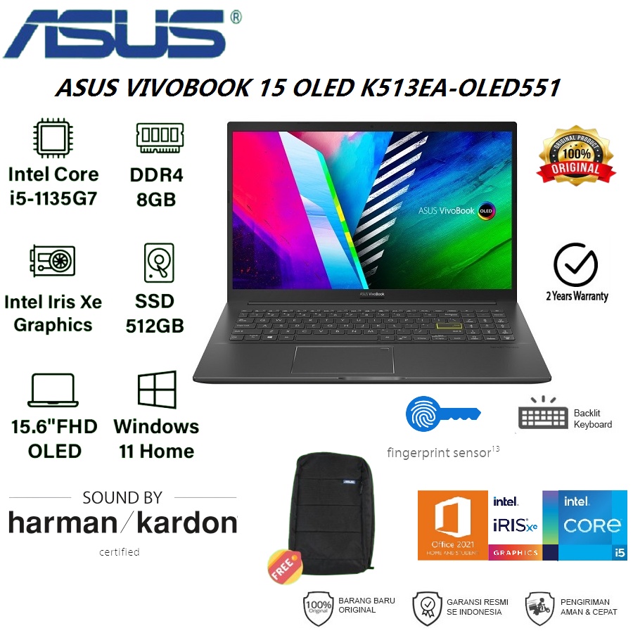 Jual ASUS K513EA-OLED551 i5-1135G7 15.6" FHD OLED 8GB 512GB SSD WIN11 ...
