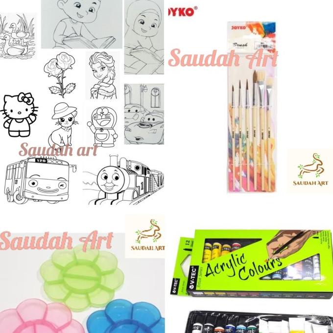 Jual Paket Kanvas Lukis Sketsa ( kanvas sketsa,palet,kuas,cat akrilik ...