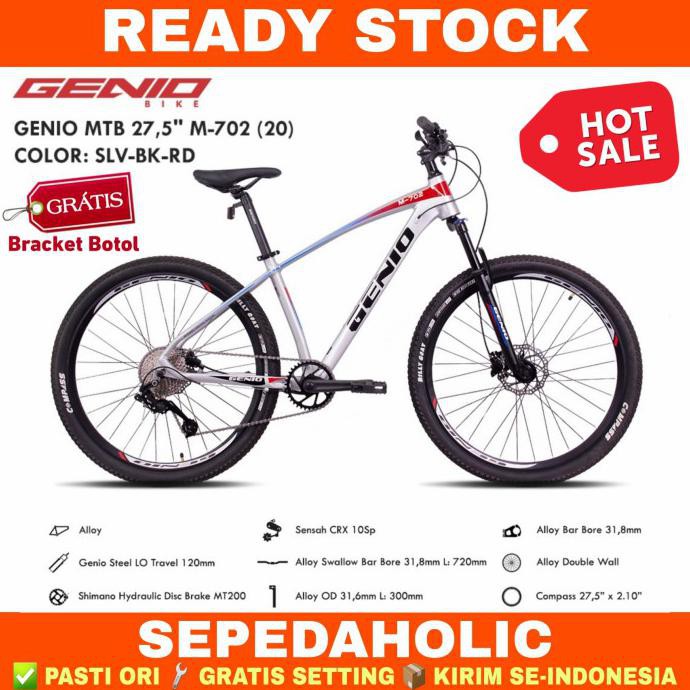Jual Sepeda Gunung 27.5" Mtb Genio M 702 Alloy Rem Hidrolik 10 Speed New - Slv Bk Rd, Bonus ...