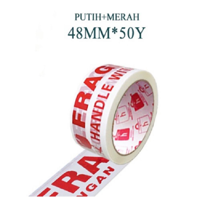 Jual Lakban Merah Putih 48mm x 50 Yard Lakban Fragile Selotip Isolasi ...