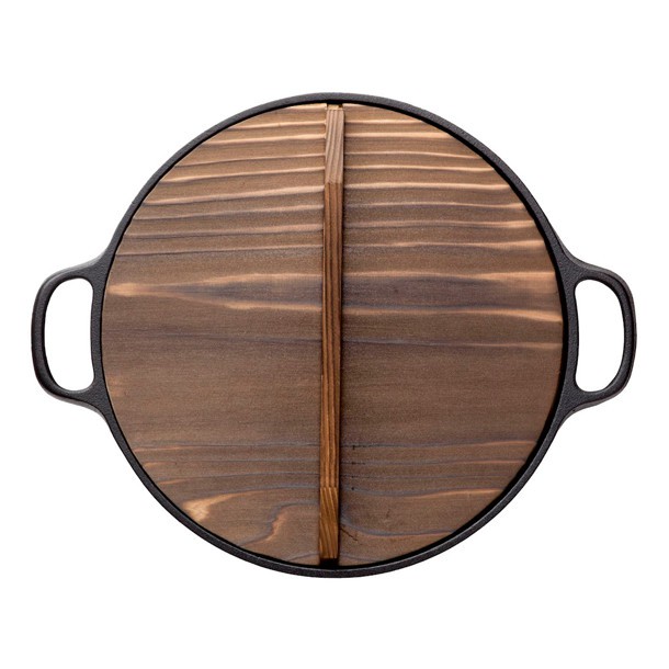 Jual Oigen 1852 cast iron sukiyaki Gyoza pan 24cm dengan tutup kayu cedar | Shopee Indonesia