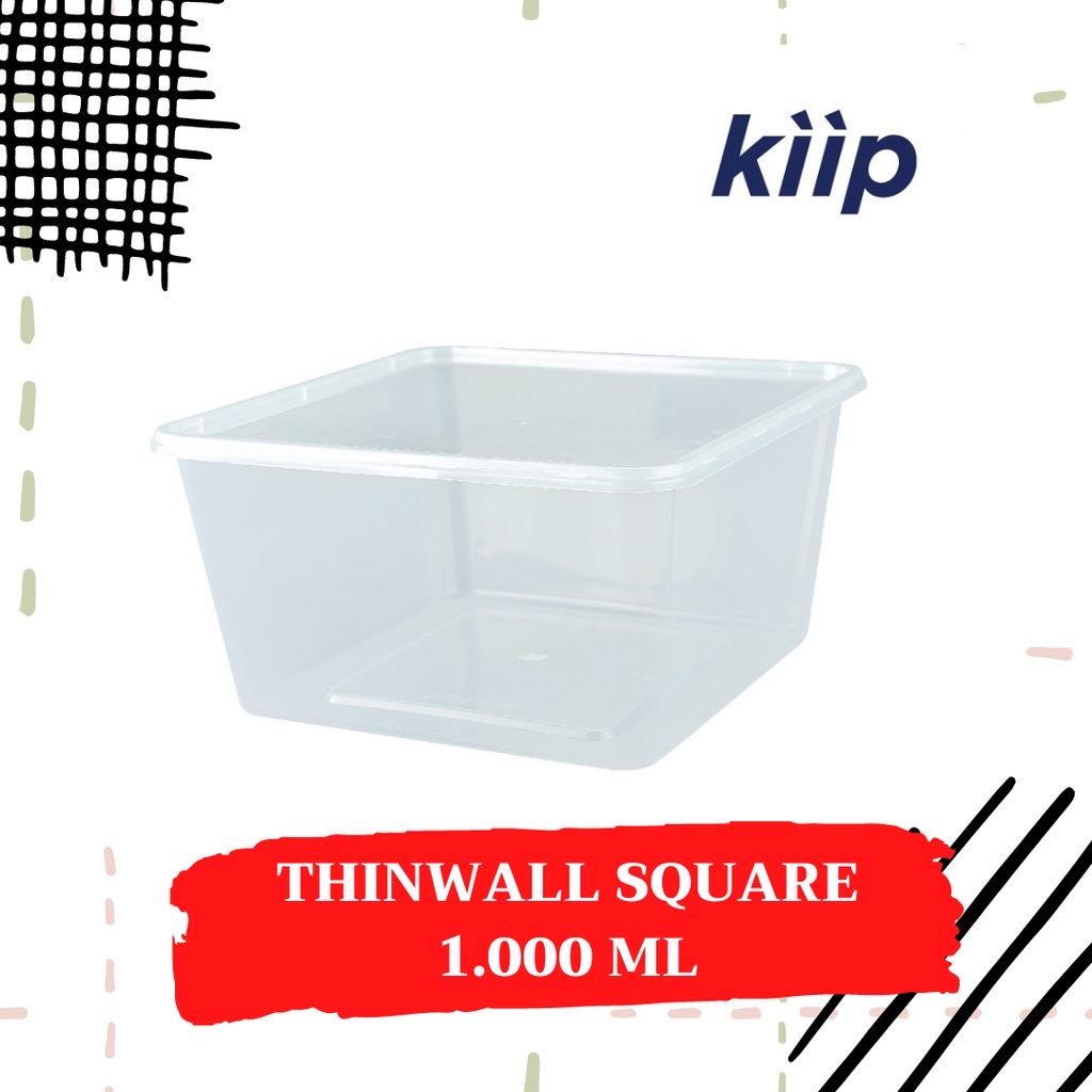 Jual KIIP THINWALL SQUARE 1000 ML FOOD CONTAINER KOTAK KEMASAN ( 25 PCS ...