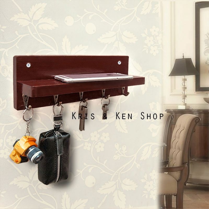 Jual Rak Tempat Gantungan Kunci Dinding Kayu Solid | Shopee Indonesia
