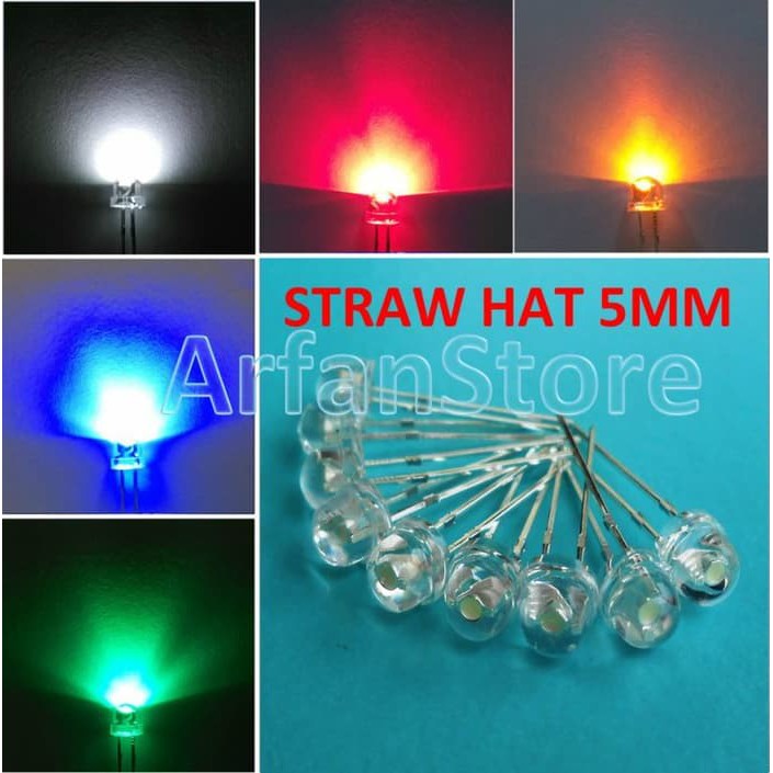 Jual LED 5mm Straw Hat Topi 5 Warna Merah Biru Hijau Kuning Putih ...
