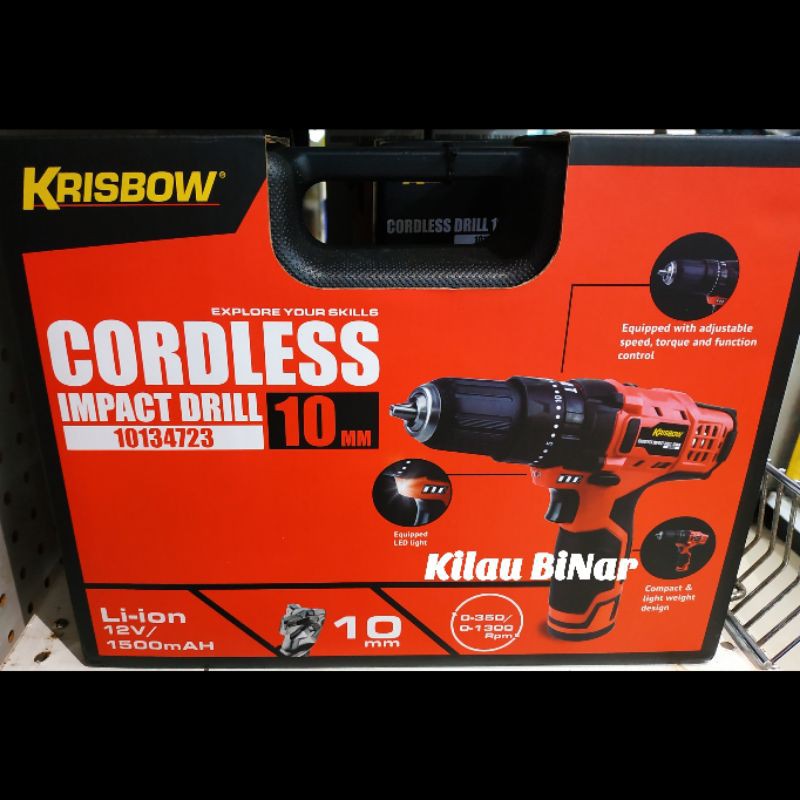 Jual Krisbow Bor Listrik Tanpa Kabel 10 Mm 12v / Impact Drill Cordless ...