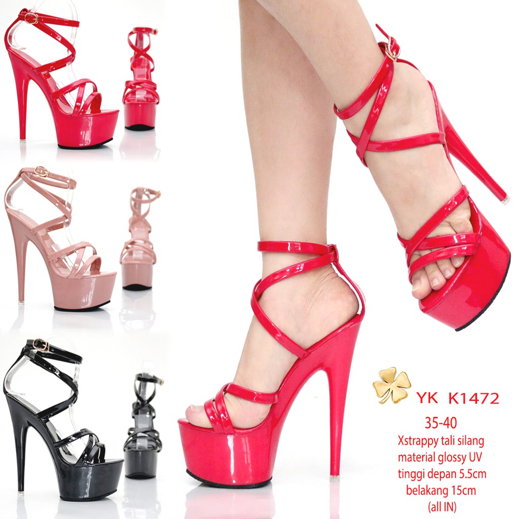 Jual YKshoes 1472 heels 15cm Xstrappy stiletto heels sepatu hak tali ...