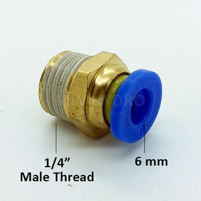 Jual 1/4" Male Thread ke 6 mm PU Quick Connector / Fitting Push In ...