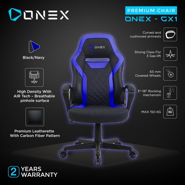 Jual ONEX GX1 Premium Quality Gaming Chair Kursi - Navy Blue | Shopee ...