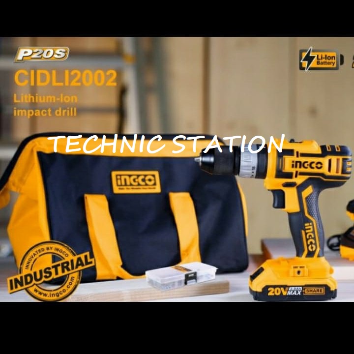 Jual INGCO Cordless Hammer Drill CIDLI2002 BOR BATERAI BETON 10mm 20V ...