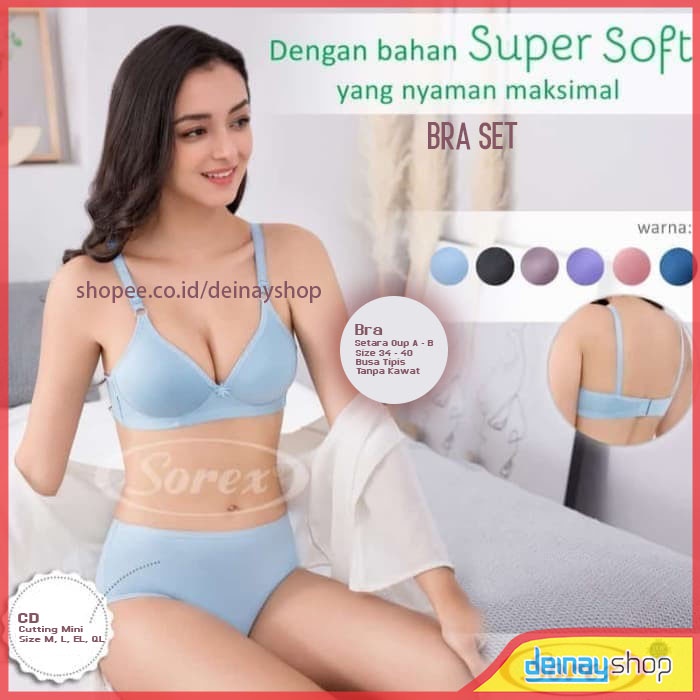 Jual Sorex Bra Set Super Soft Tanpa Kawat Busa Tipis (Bra + CD) KD87 | Shopee Indonesia
