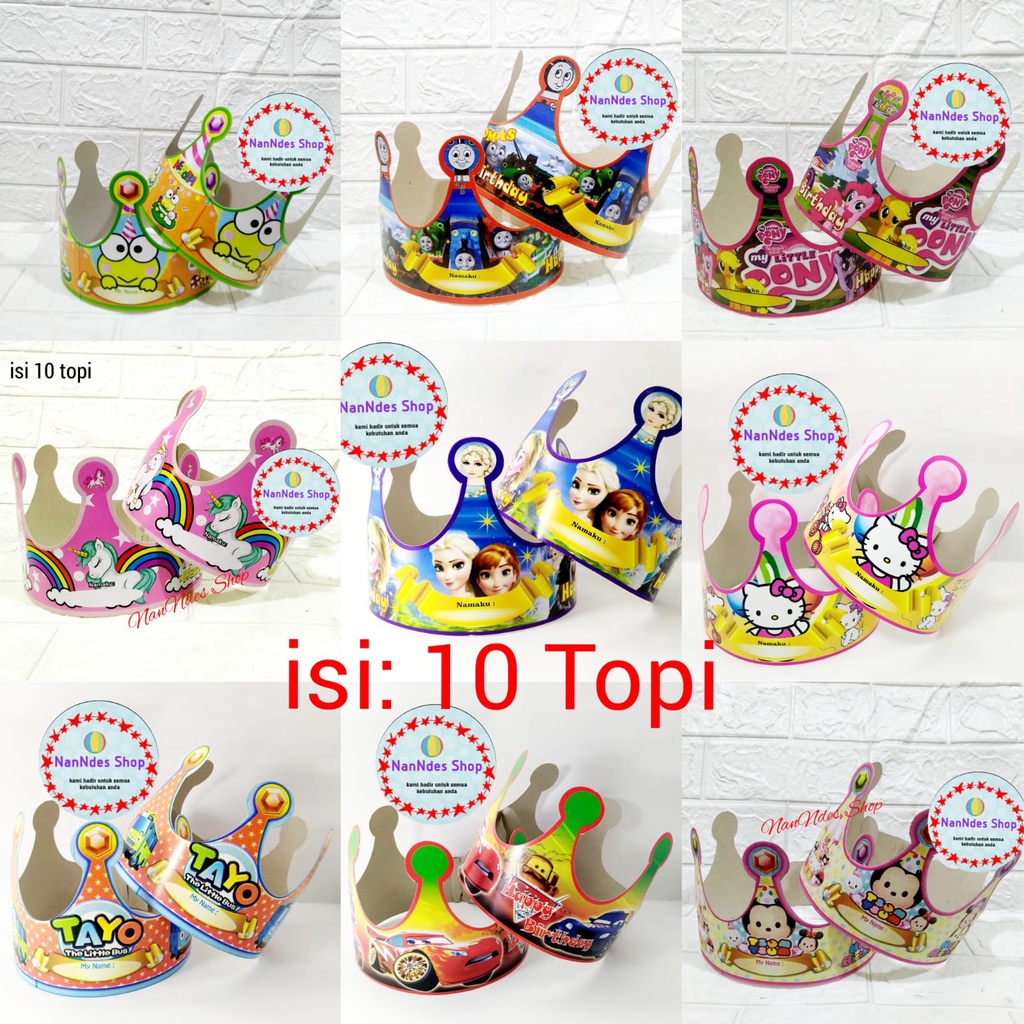 Jual Topi Mahkota isi 10 pcs - Paper Crown Ultah Lingkar Karakter ...
