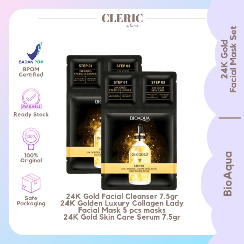 Jual BIOAQUA 24K GOLD FACIAL MASK SET FACIAL CLEANSER SERUM COLLAGEN ...