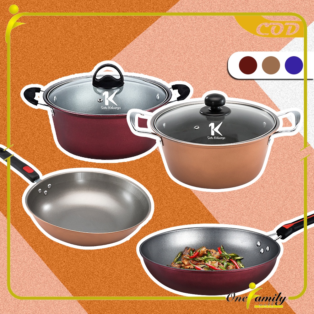 Jual ONE-C501 Panci Wajan Teflon Set isi 3 pcs Penggorengan Set Pegangan Anti Panas Panci / Set ...