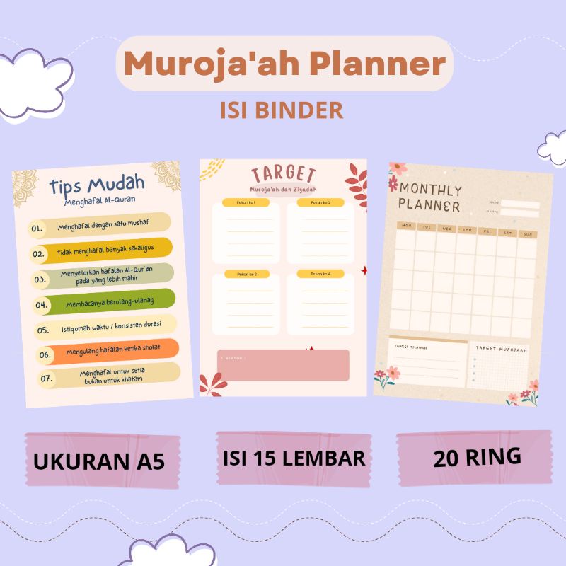 Jual Muroja'ah Planner isi Binder, Daily Planner, mutaba'ah tahfidz ...