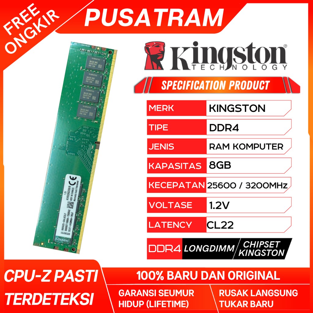Jual RAM PC KINGSTON DDR4 8GB 25600 / 3200 MHz ORI RAM NB DDR4 8GB 3200 ...