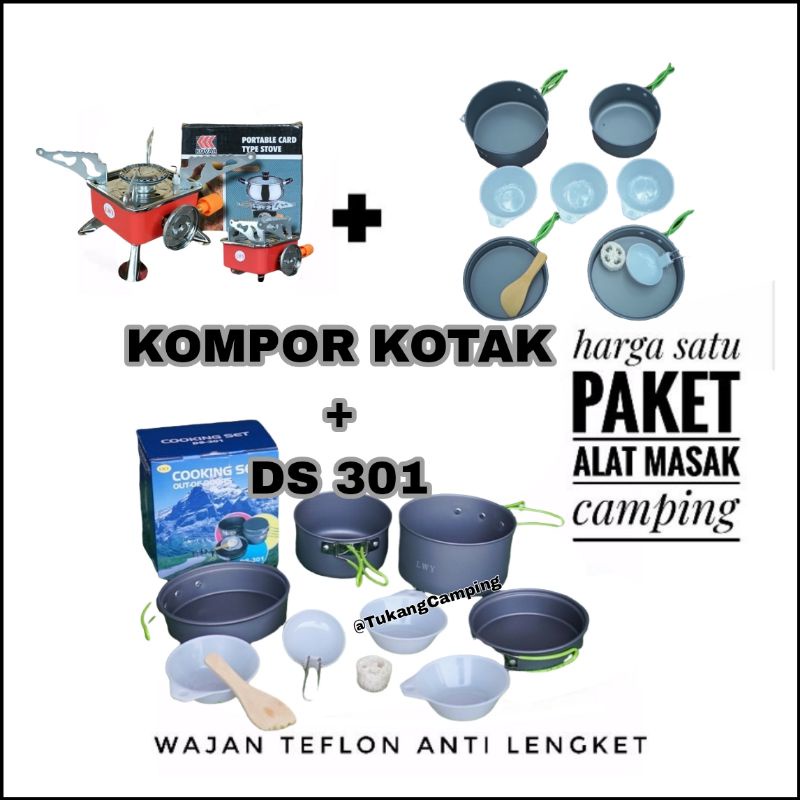 Jual Paket Cooking set isi 4 + Kompor Portable kotak kemping Nesting ...