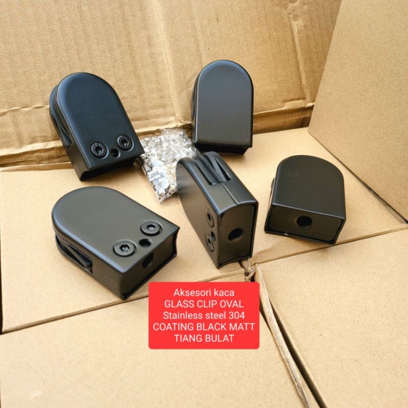 Jual JEPIT KACA OVAL TIANG BULAT BRACKET GLASS CLAMP CLIP HITAM ...