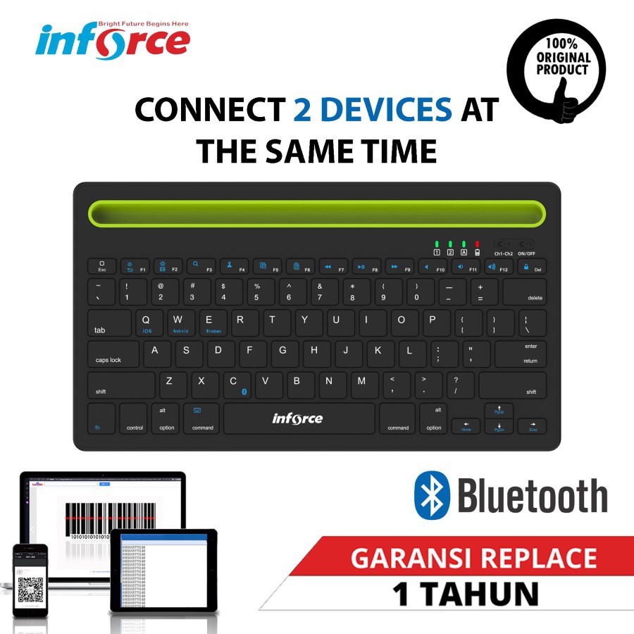 Jual Inforce Keyboard Wireless Bluetooth 1843 Multi Device Charge HP ...