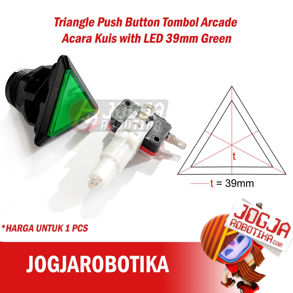 Jual Triangle Push Button Tombol Arcade Acara Kuis with LED 39mm Green ...