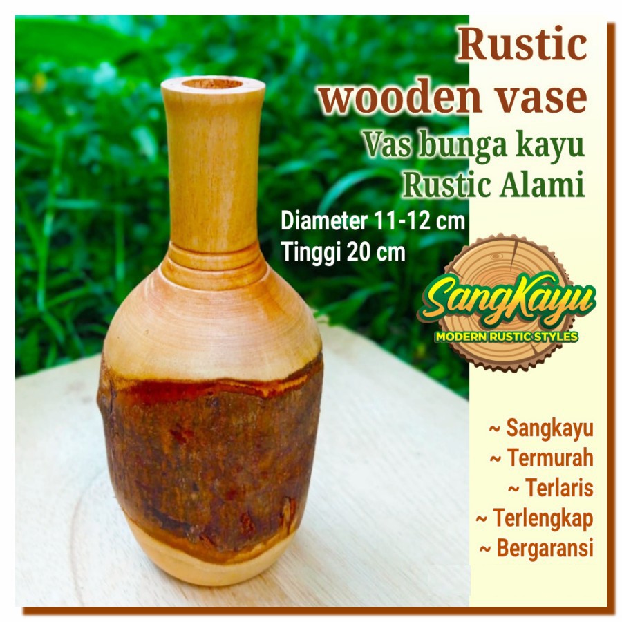 Jual SangKayu Vas Bunga Kayu Rustic Wooden Vase Pot Kayu Unik 20 cm ...
