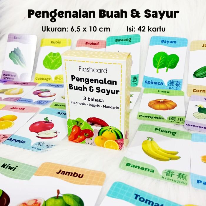 Jual Flashcard Pengenalan Nama Buah Sayur 3 Bahasa / Kartu Pintar Anak ...