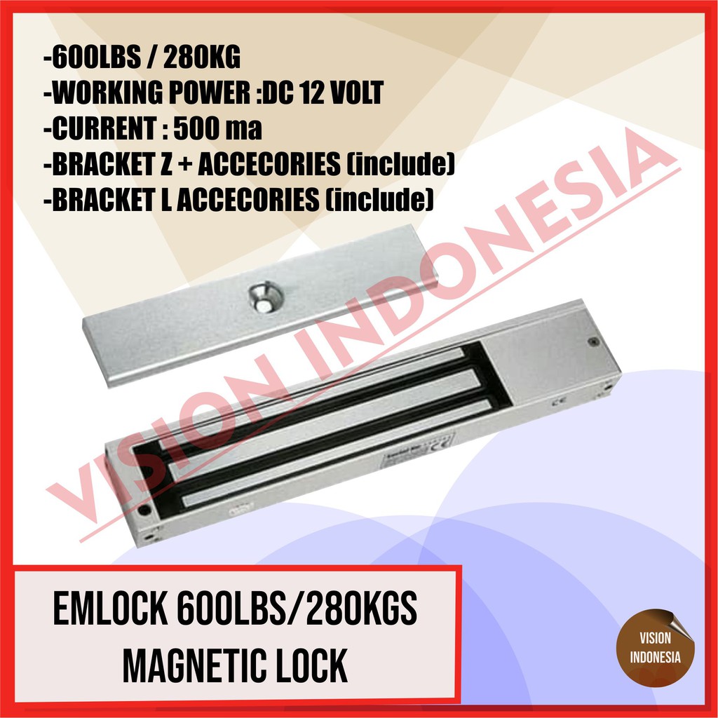 Jual EMLOCK 600LBS/280KGS MAGNETIC LOCK FOR ACCESS CONTROL FREE BRACKET ...