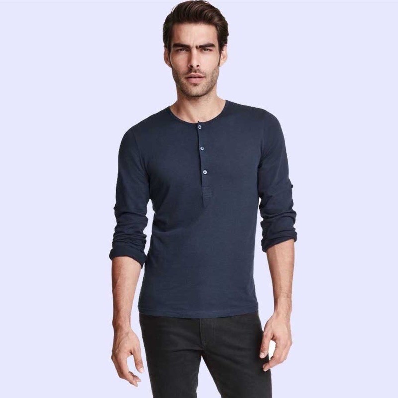 Jual H&M 110 Men Henley Top - Navy - Baju Polos Pria Branded Original ...