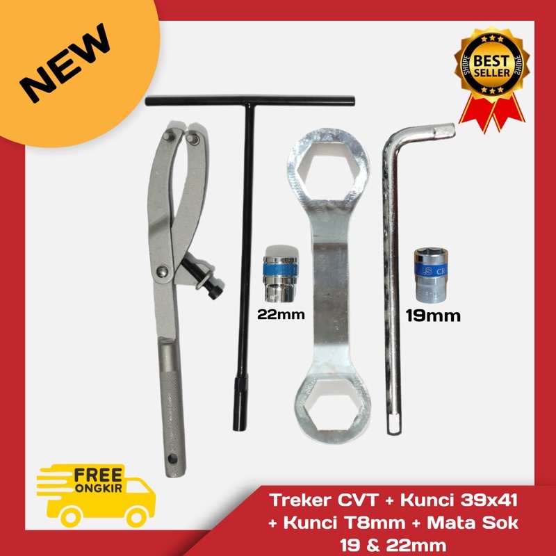 Jual Treker CVT + Kunci 39x41 + Kunci T 8mm + Mata Sok 19 & 22mm | Shopee Indonesia