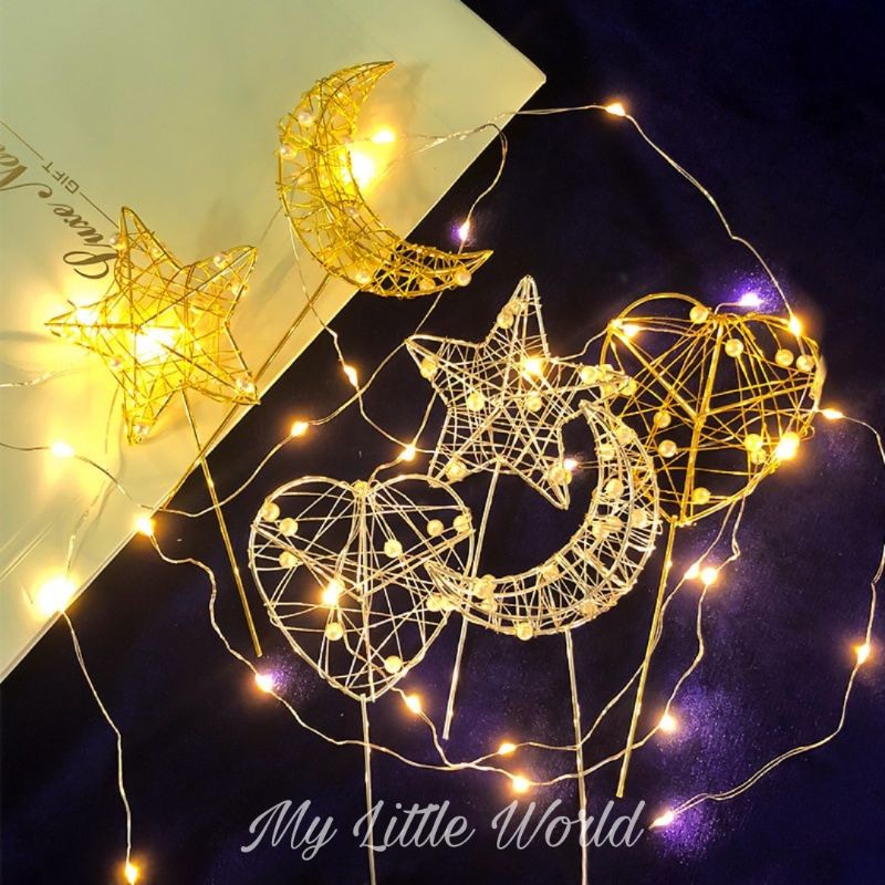 Jual Topper Aesthetic Bulan Bintang Hati Pearl Mutiara Lampu Kawat ...