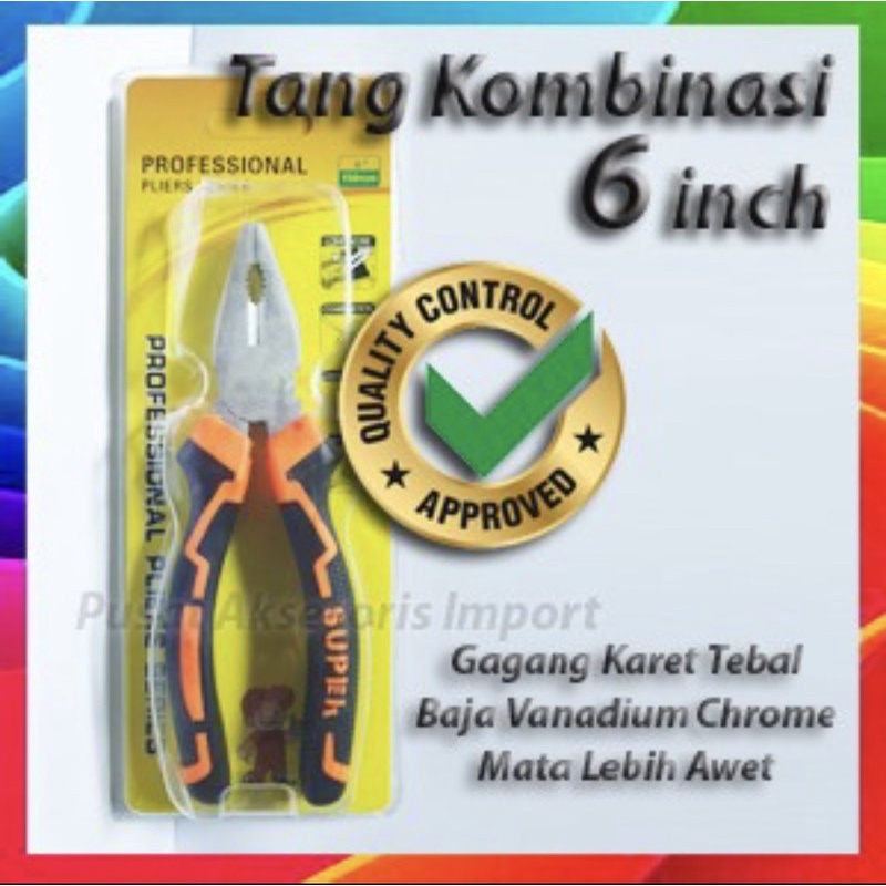 Jual TANG POTONG JEPIT KOMBINASI 6 INCH COMBINATION PLIERS GAGANG KARET - Y-4-TPGR-06(K ...