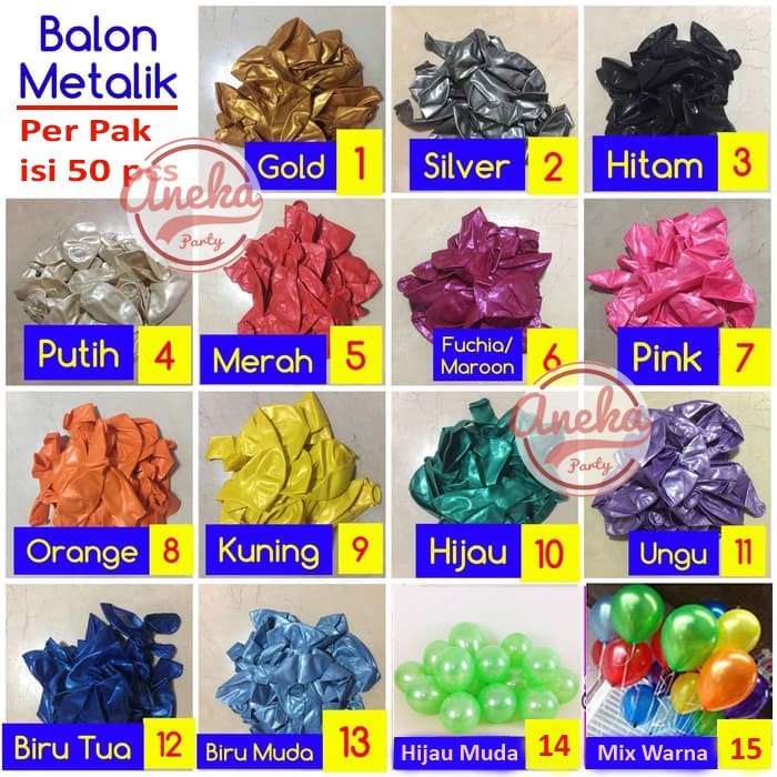 Jual Balon Latex Metalik 1 PACK ISI 50 Pcs / Balon Per Pack / Balon ...