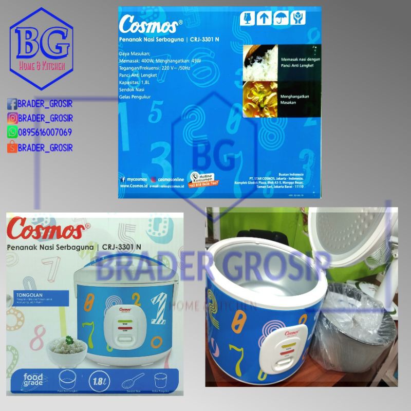 Jual Rice Cooker Magic Com Cosmos CRJ 3301 N / CRJ-3301 N 1.8 Liter ...