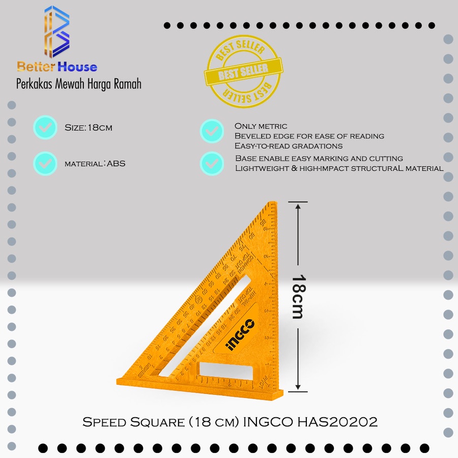 Jual Speed Square (18 cm) INGCO HAS20202 - Penggaris Segitiga Siku ...
