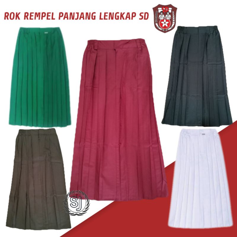 Jual Seragam sekolah rok panjang putri merah/putih/hitam/coklat/hijau/MI lengkap SD | Shopee ...