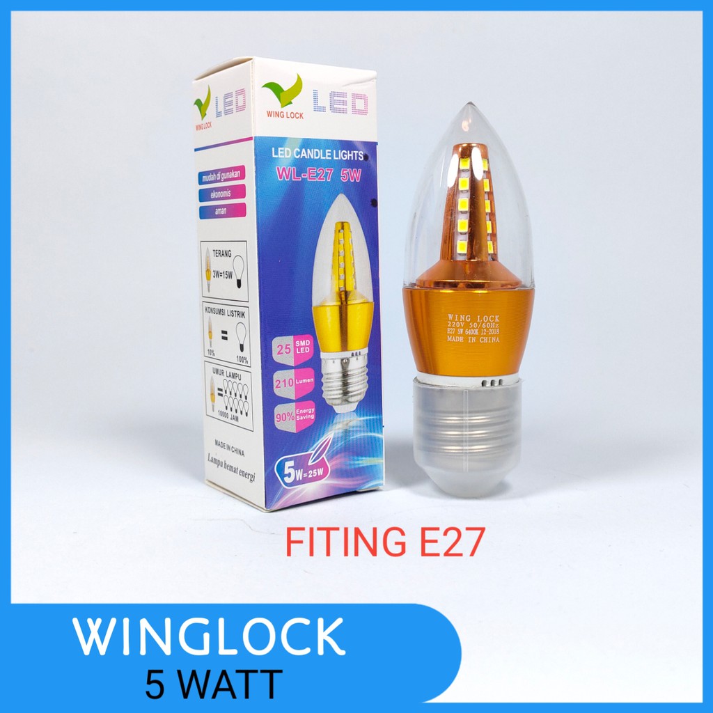 Jual Wing Lock Lampu Candle LED 5 Watt Fiting E27 - Cahaya Putih & Warm ...