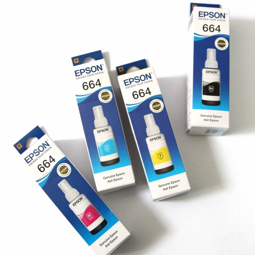 Jual Tinta Printer EPSON T664 Original L-Series Black, Cyan, Magenta, Yellow | Shopee Indonesia