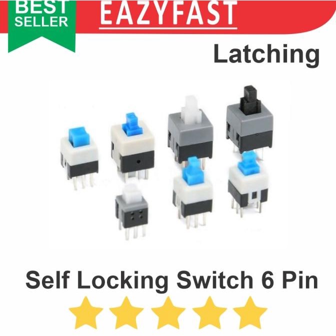 Jual Self Lock Switch Latch 7x7 8x8 6p 6 Pin P Kaki Power Push Button KFT efst90 | Shopee Indonesia