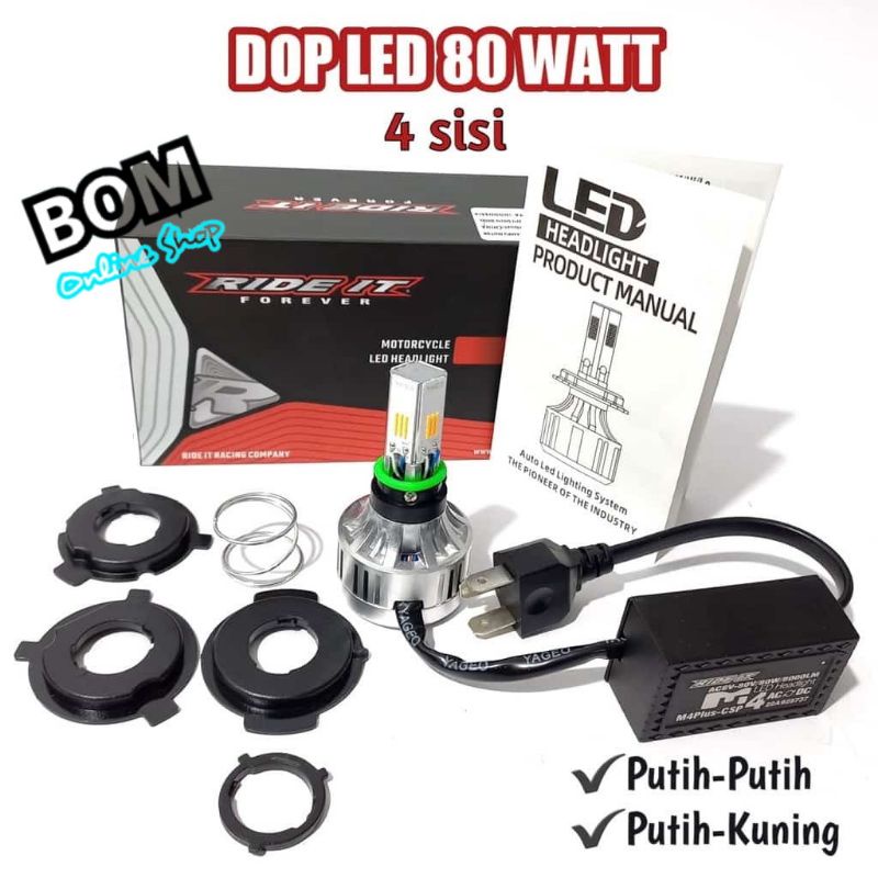 Jual Dop Lampu depan Bohlam LED 4 Sisi 80W dan 6 Mata AC DC Kipas ...