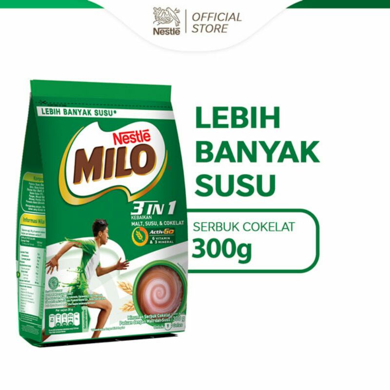 Jual MILO 3in1 ACTIV - GO Susu Coklat Pouch 300gr | Shopee Indonesia