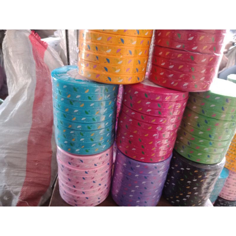 Jual PITA GROSSGRAIN ROLL MURAH MOTIF PAYUNG 1CM // BAHAN ACC PITA KAIN ...