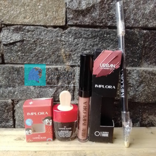 Jual paket hemat implora 3in1 urban lipcream matte 01 cheek dan liptin ...
