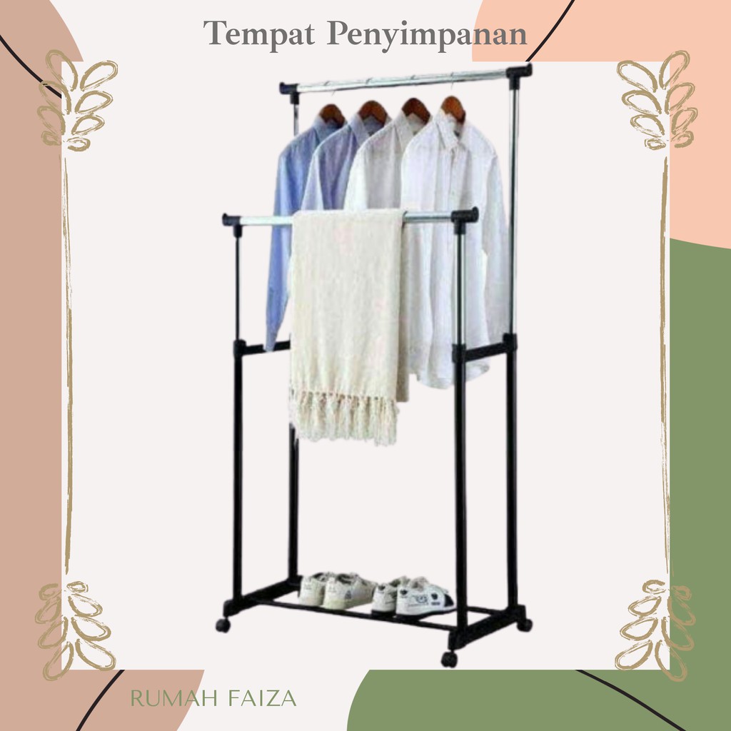 Jual Double Rod Rack Rak Hanger Double Baju Pakaian dan Tempat Sepatu 2 ...