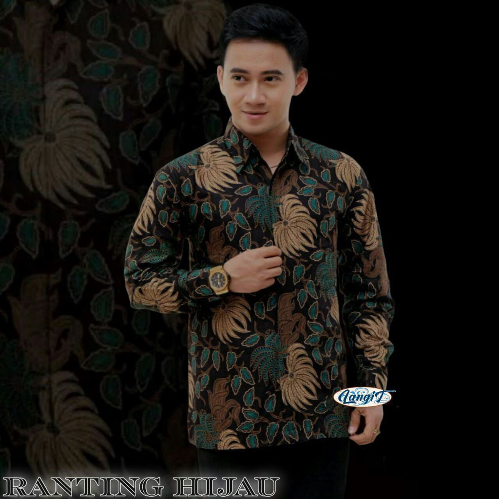 Jual Batik Motif Ranting Atasan Pria Kemeja Lengan Panjang Warna Hitam ...