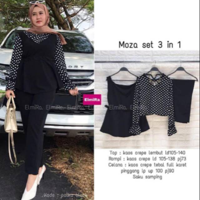 Jual MOZA SET 3 IN 1 SET BAHAN CREPE TEBAL MOTIF GARIS // polka ...