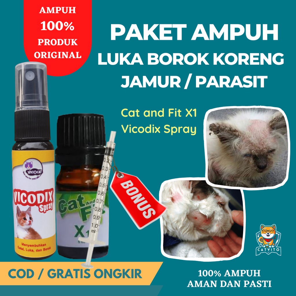 Jual PAKET Obat Gatal Jamur Kucing Luka Borok Koreng Vicodix Cat and ...