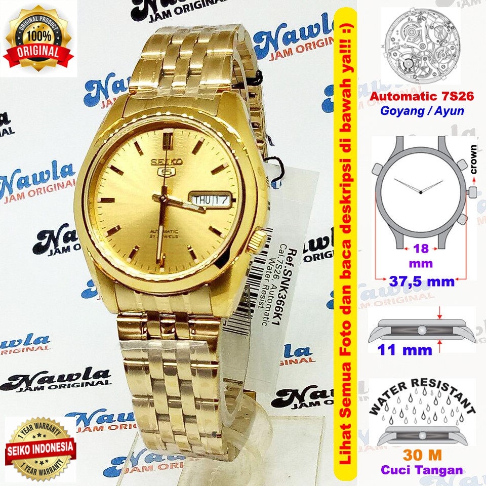 Jual Seiko 5 SNK366K1 Gold Plated Bracelet - Jam Tangan Pria SNK366 ...