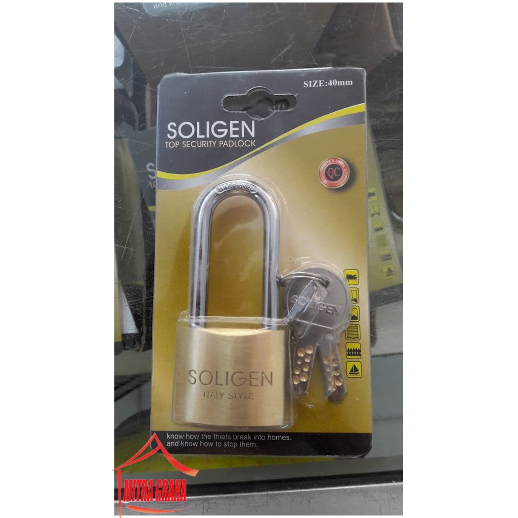 Jual Gembok Soligen 40 mm Leher Panjang Kuningan Computer Key MGJ ...