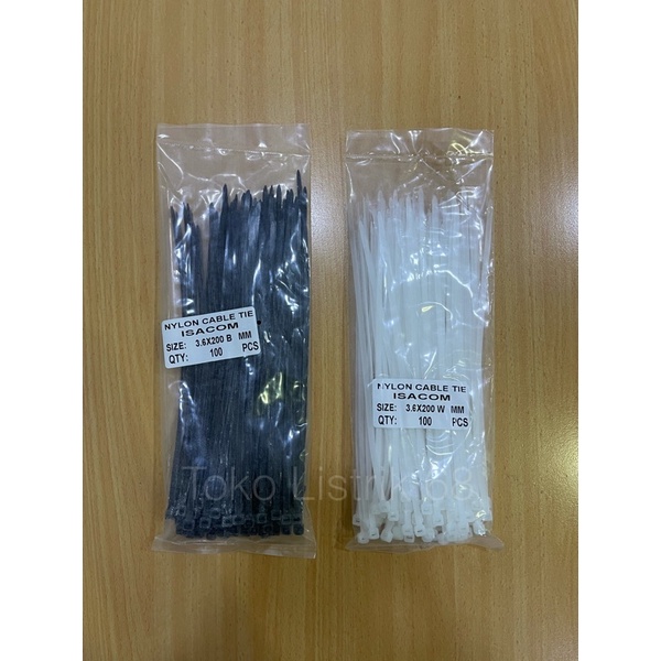 Jual Kabel Ties / Cable Tie 3.6 x 200mm (20cm) isi 100 pcs - Hitam/Putih | Shopee Indonesia