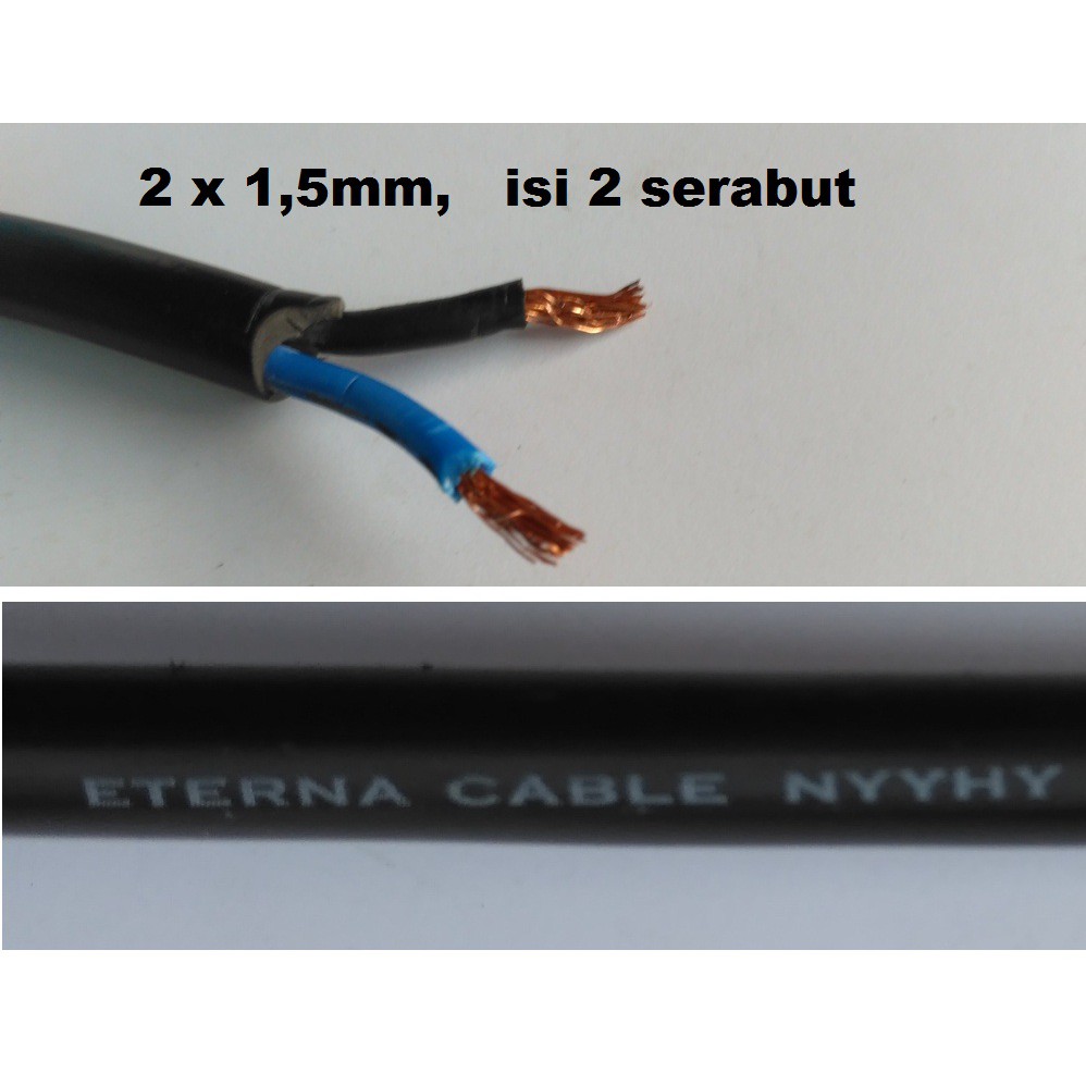 Jual KABEL ETERNA 2X1.5 HITAM SERABUT NYY-HY / KABEL LISTRIK ISI 2 (1Roll) | Shopee Indonesia
